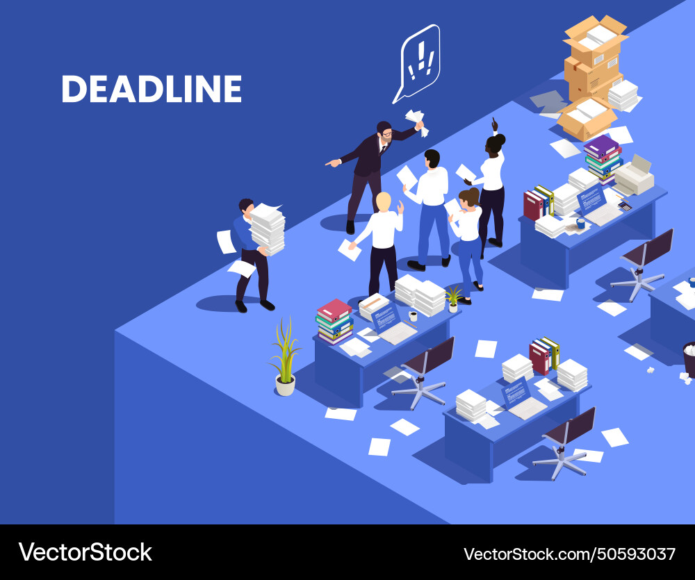 Deadline isometric composition Royalty Free Vector Image
