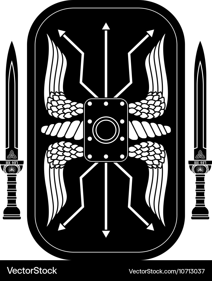 Fantasy roman shield and swords Royalty Free Vector Image