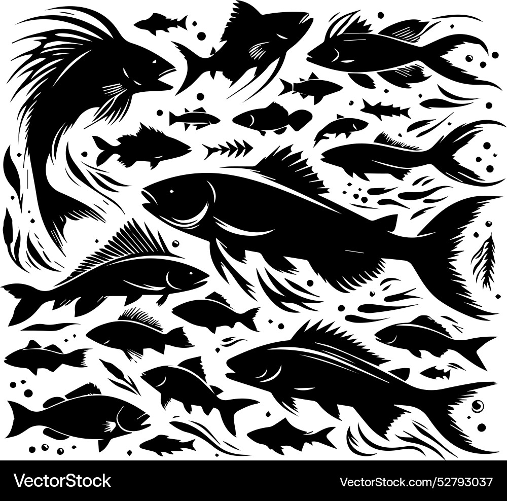 Fish silhouette black Royalty Free Vector Image
