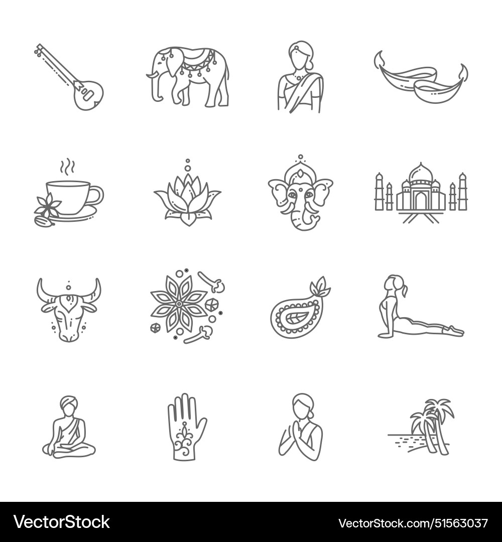 India thin line icon set - national symbols Vector Image