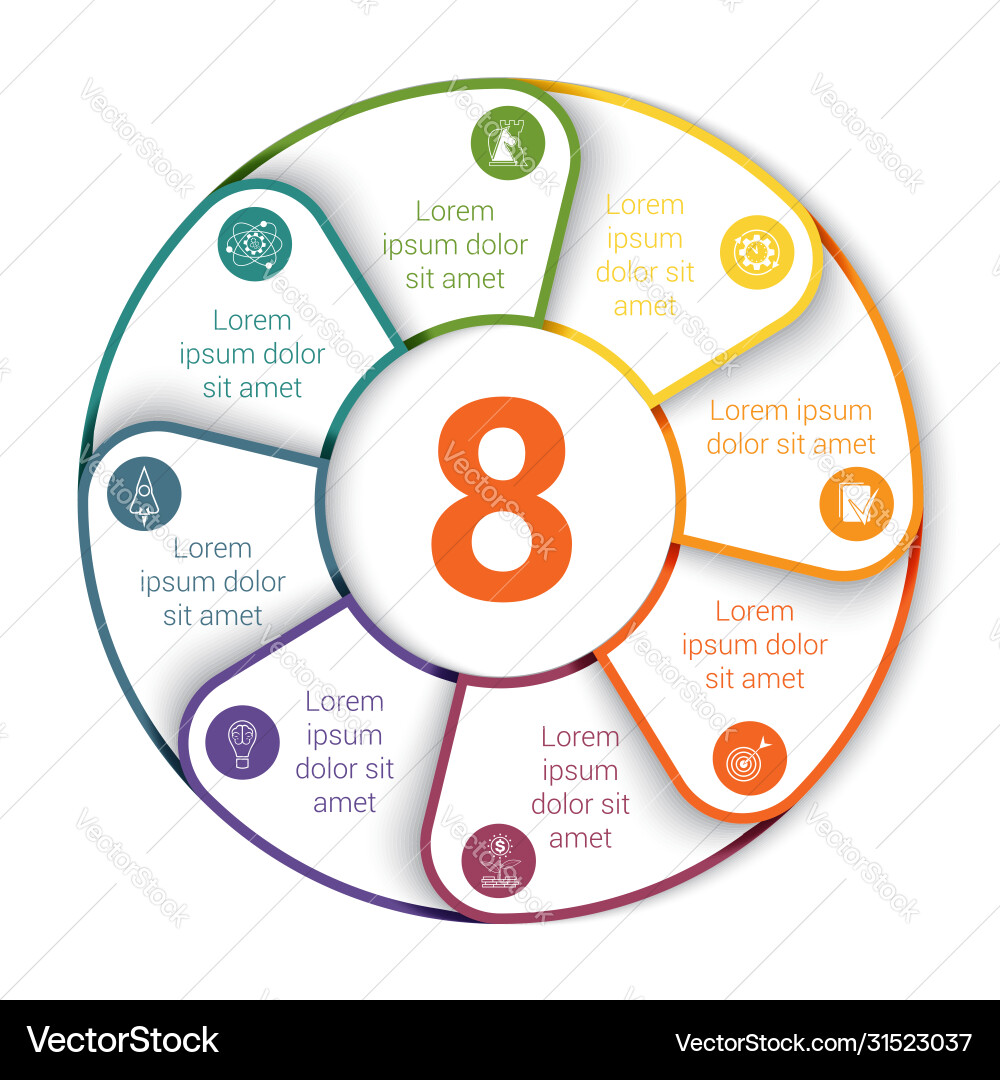 Pie chart modern infographic template for 8 Vector Image