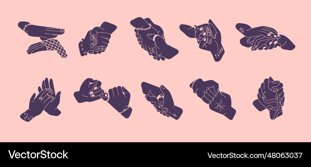 Two hands touching holding together set greeting Vector Image