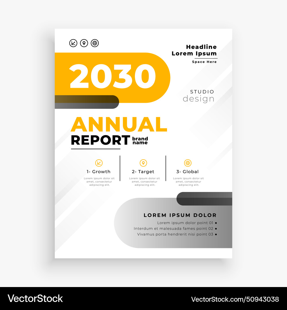 A4 annual report cover page layout with yellow Vector Image