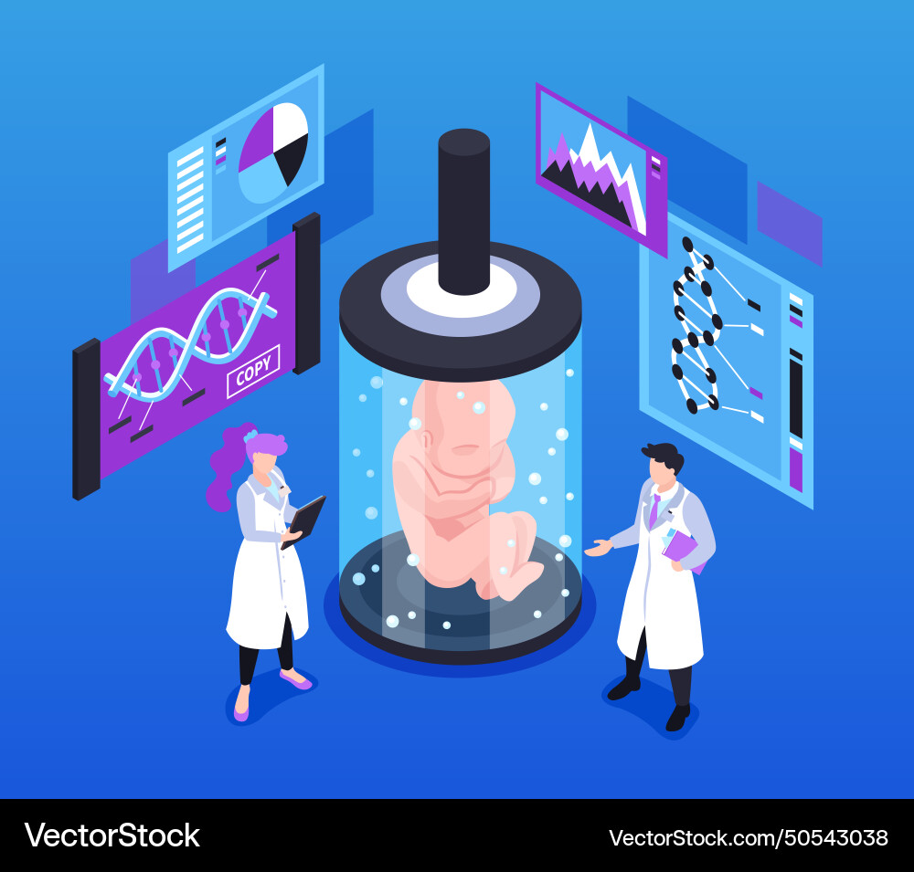 Human cloning isometric background Royalty Free Vector Image