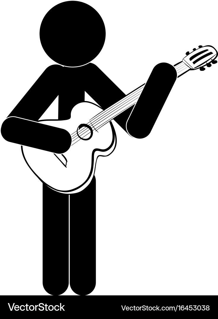 Stick figure man stands and plays the classical Vector Image