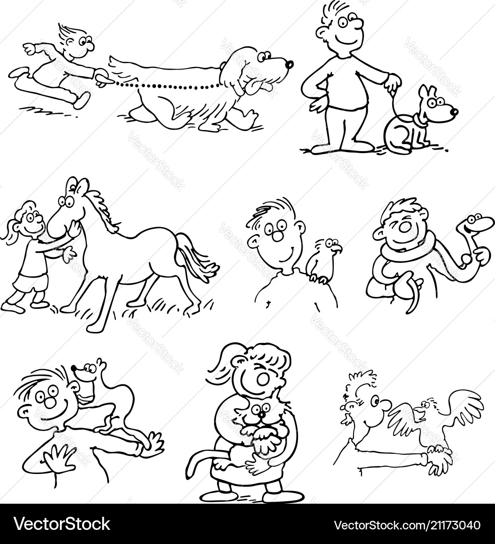 Animal Trainer Cartoon Set Royalty Free Vector Image