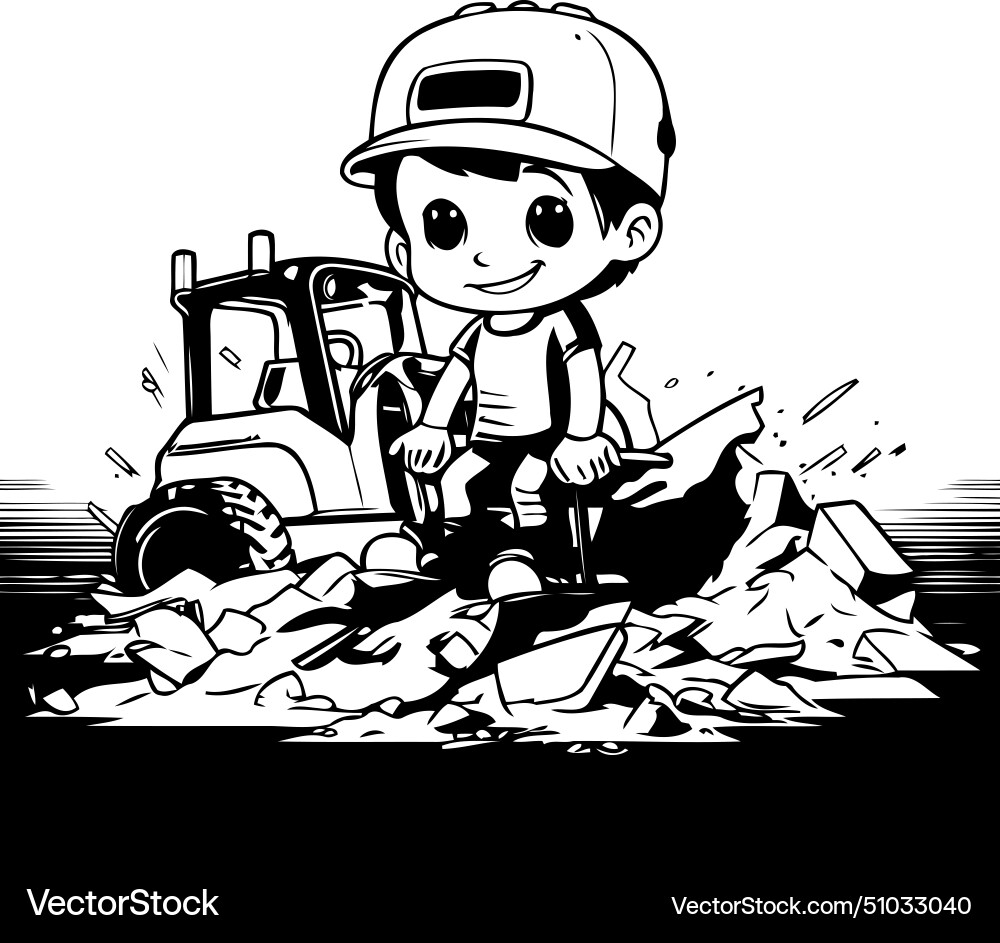 Cartoon boy working on a construction site Vector Image