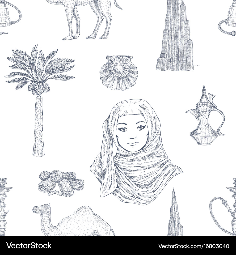 Dubai hand drawn pattern Royalty Free Vector Image