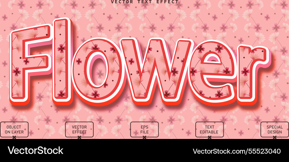 Flower 3d text effect editable Royalty Free Vector Image