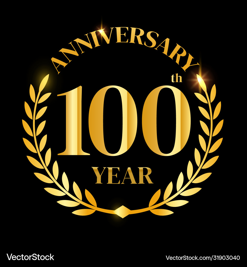 Golden 100th Anniversary Logo Royalty Free Vector Image