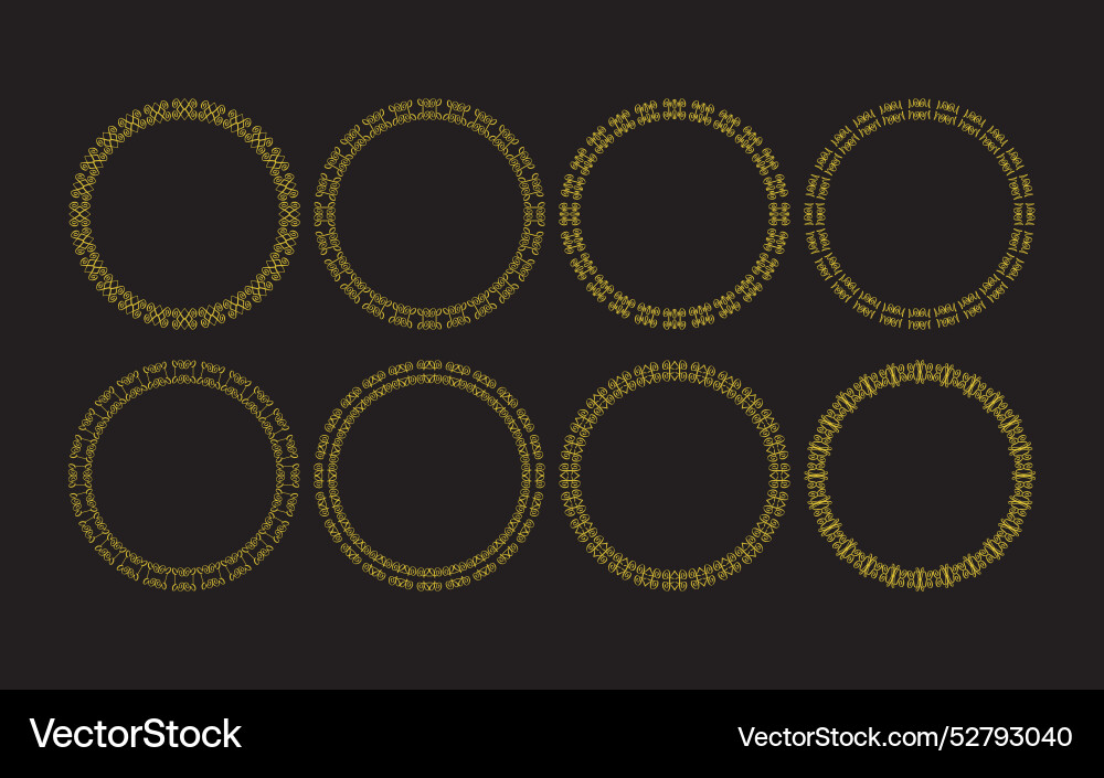 Golden like hand written motifs round emblems set Vector Image