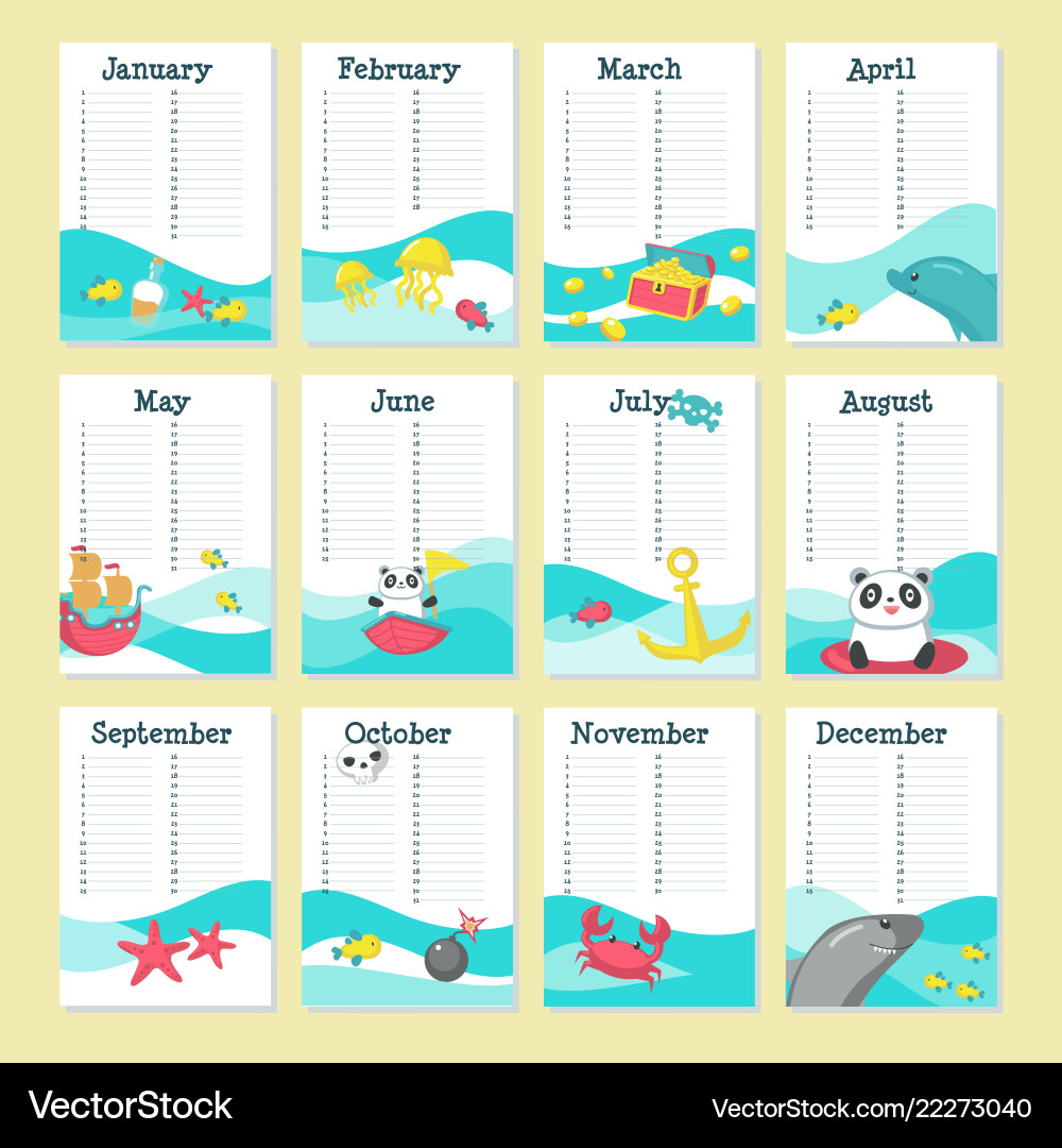 Planner calendar template with cute animals Vector Image