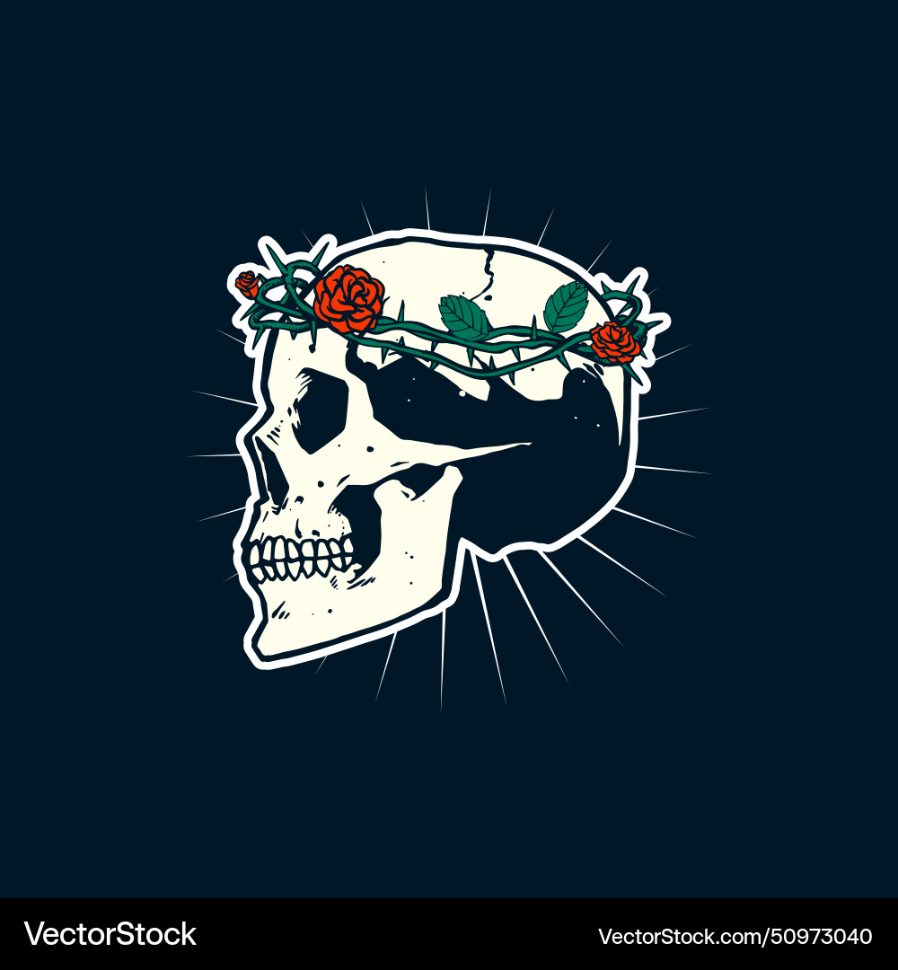 Skull and rose flower artwork Royalty Free Vector Image