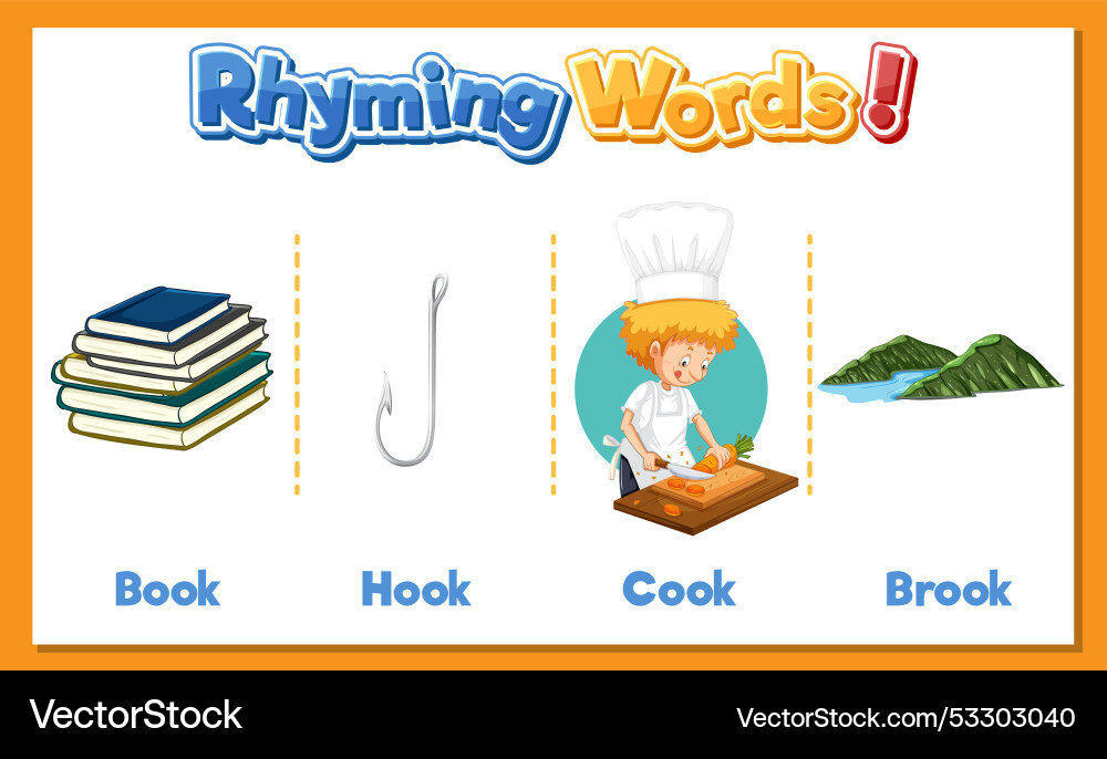 Visual aid for learning rhyming words Royalty Free Vector