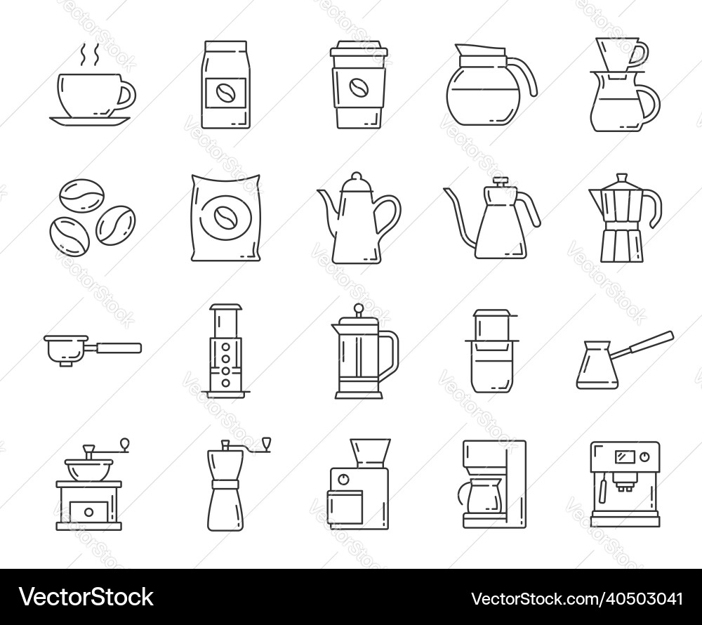 Coffee Brewing Icons - Line Art Royalty Free Vector Image