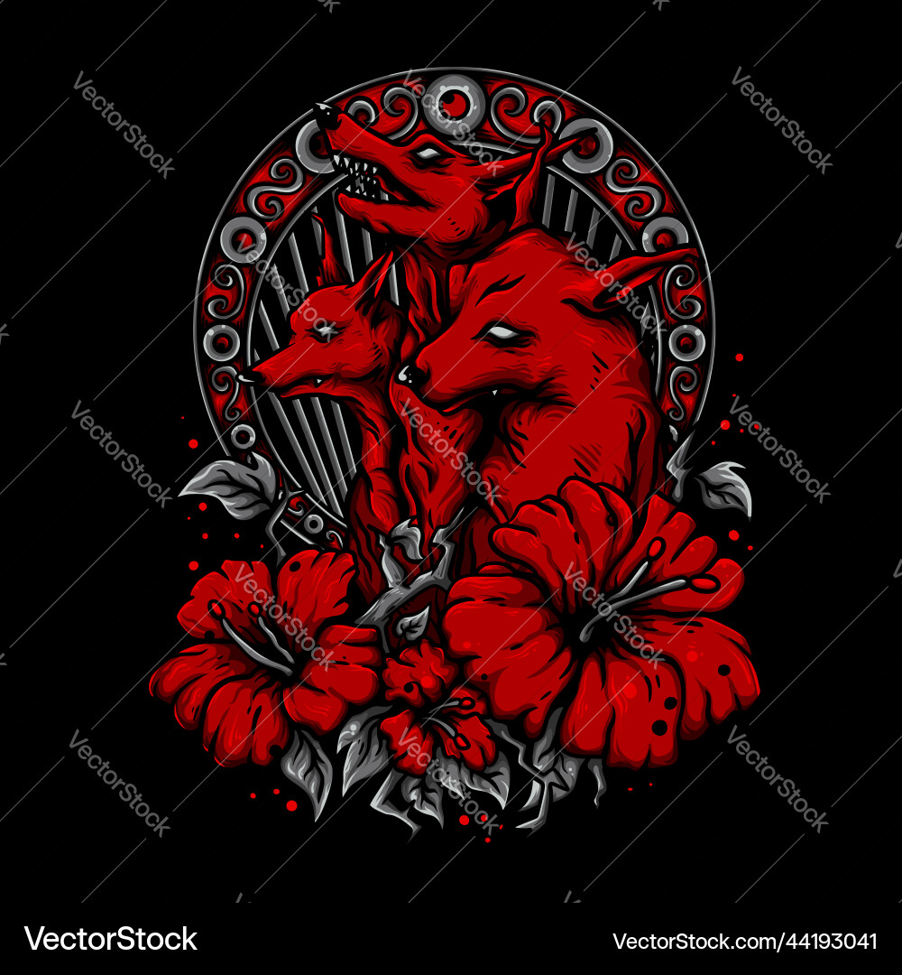 Colorful scary 3 headed hellhound cerberus Vector Image