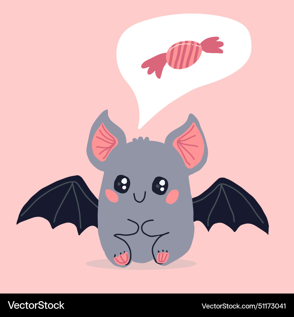 Cute cartoon bat dreaming about a sweet candy Vector Image