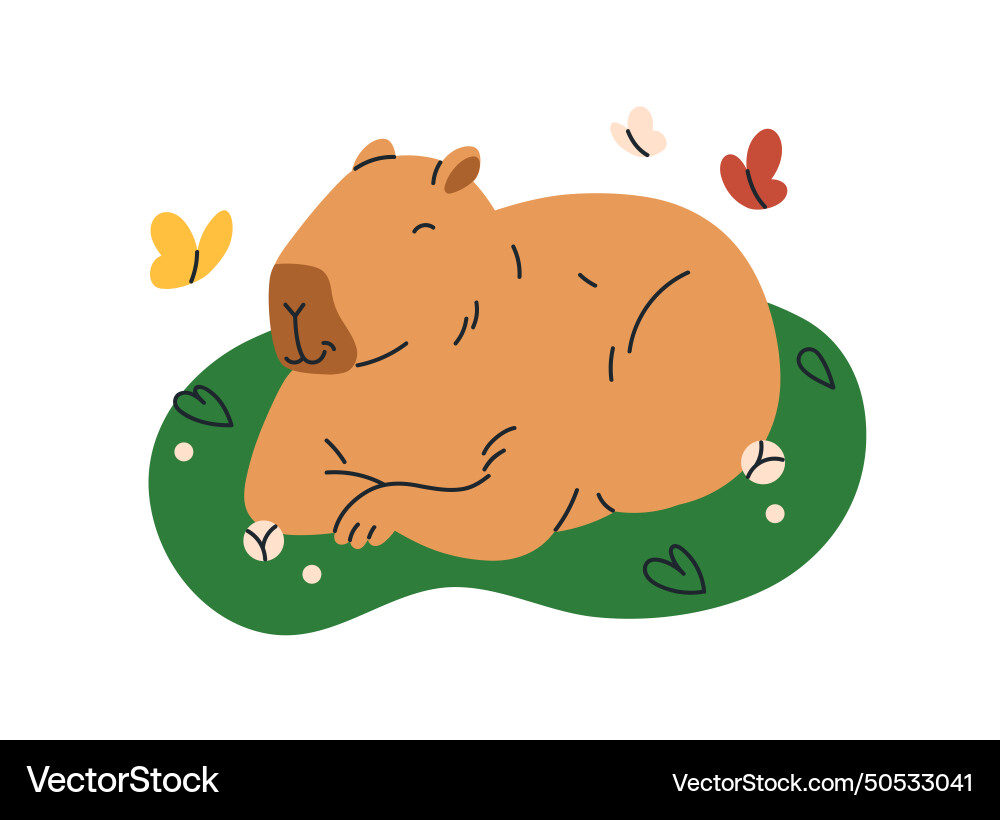 Cute funny capybara sleeping in nature happy capy Vector Image