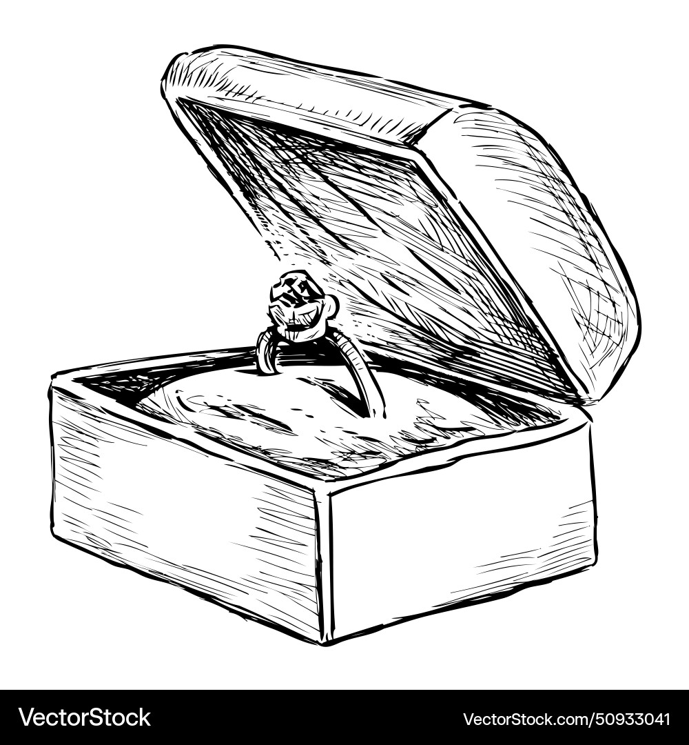 Engagement ring wedding gold box one sketch Vector Image