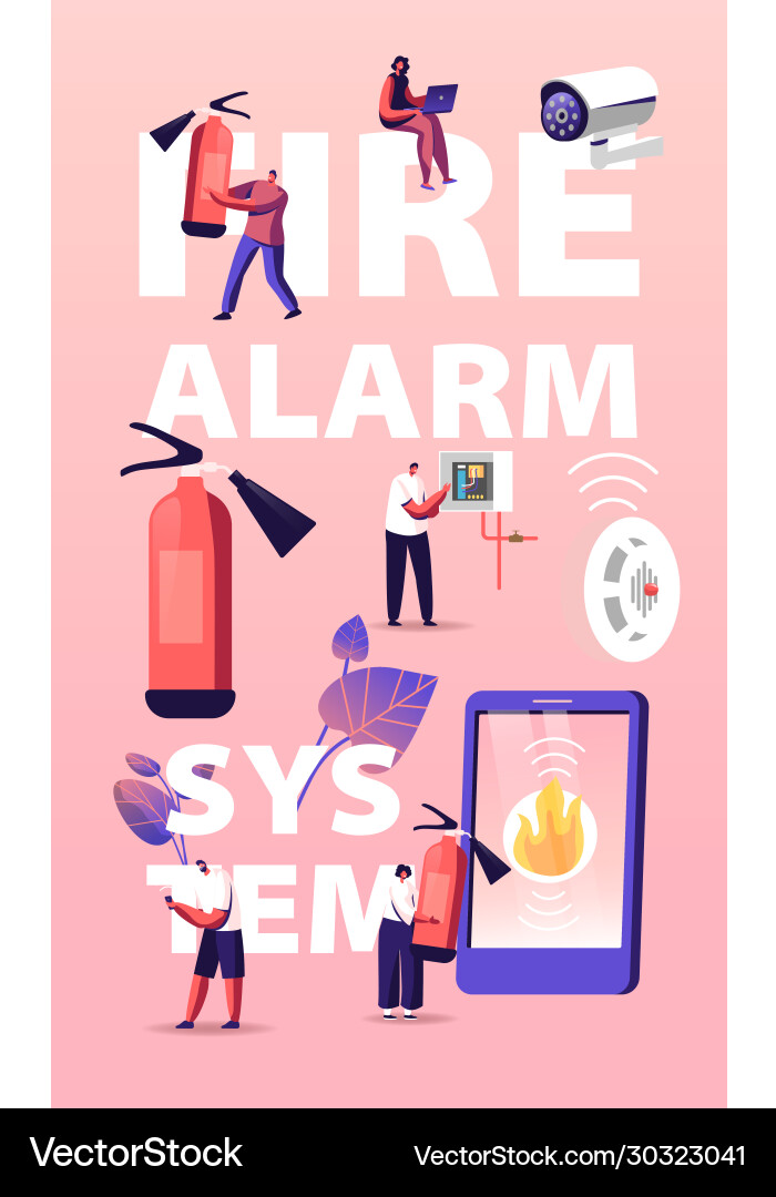 Fire alarm safety system concept characters get Vector Image
