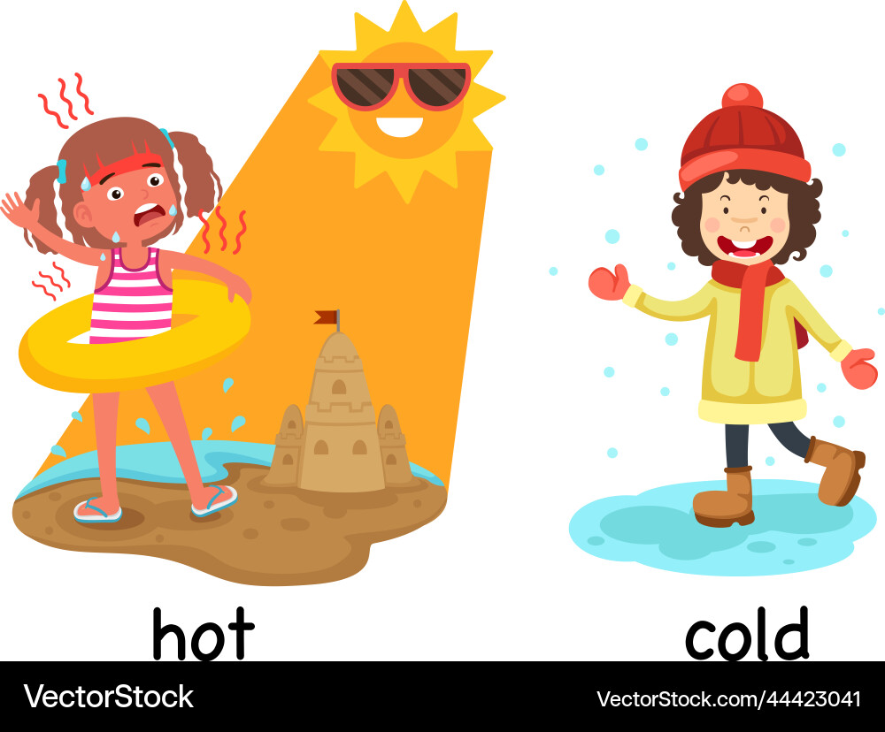 Gegenüber Wörter heiß und kalt Lizenzfreies Vektorbild