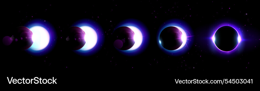 Moon phases gradually cover solar disc Royalty Free Vector