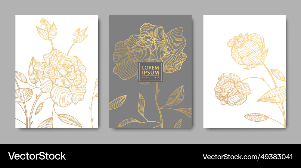 Set of luxury flower line pattern golden Vector Image