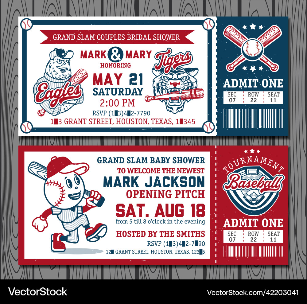 Set of vintage baseball tickets Royalty Free Vector Image