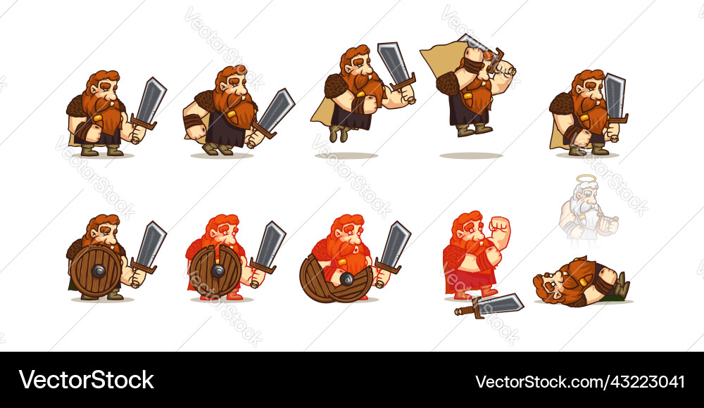Viking cartoon character sprite sheet animation Vector Image