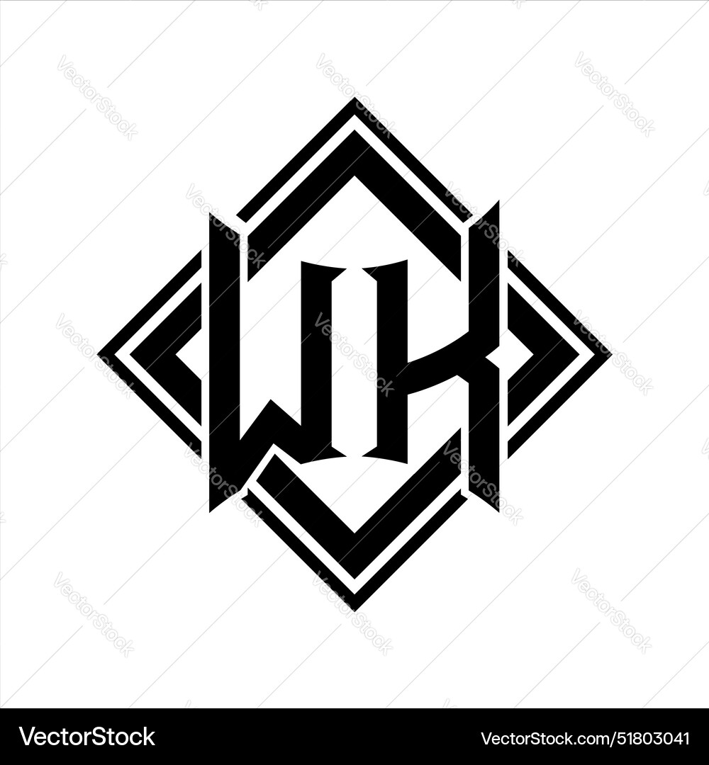 Wk letter logo with abstract shield shape Vector Image