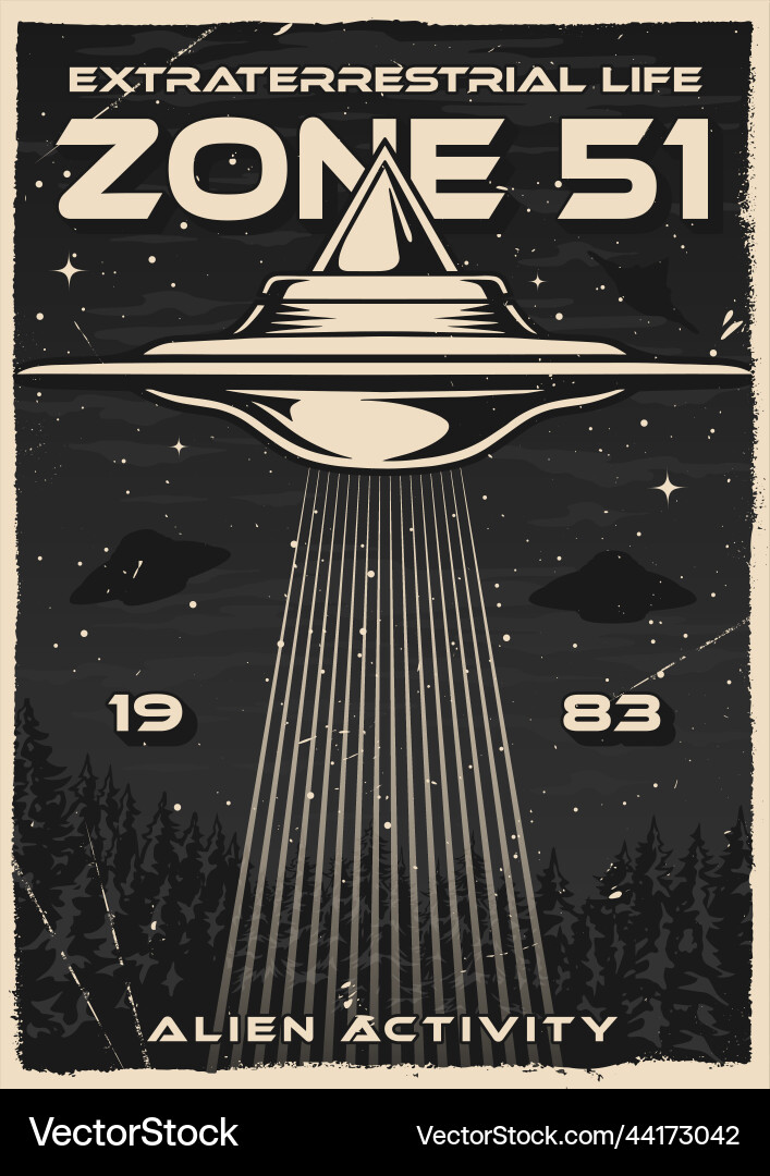 Alien activity flyer vintage monochrome Royalty Free Vector