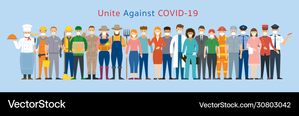 Group people various professions wearing face Vector Image