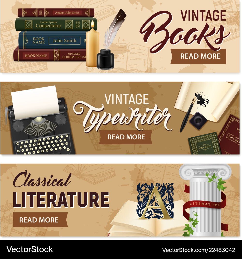 Realistic literature horizontal banners Royalty Free Vector