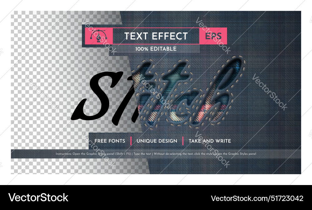Stitch editable text effect graphic style Vector Image