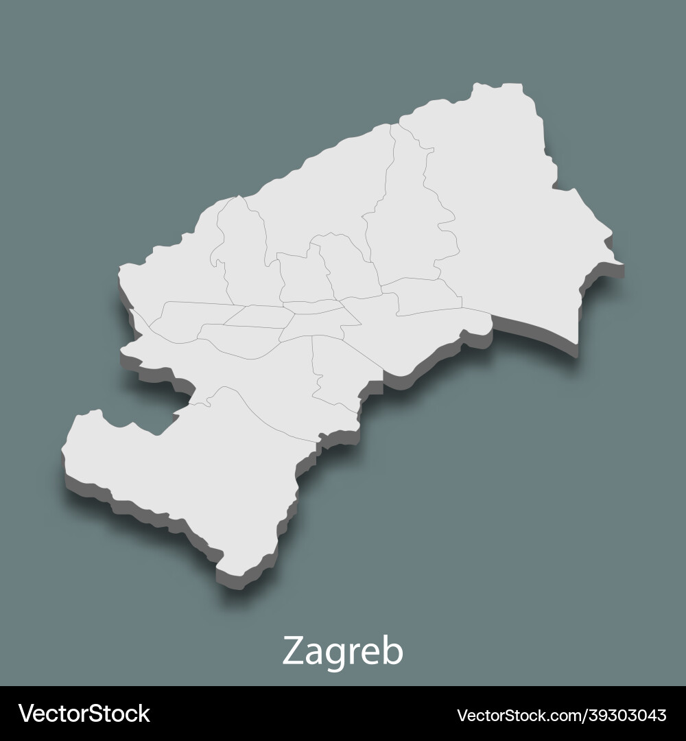 3D Isometric Map of Zagreb, Croatia Royalty Free Vector