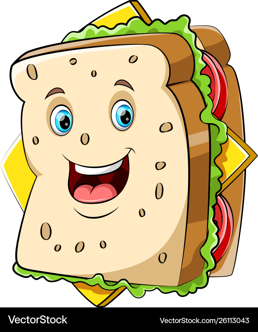 A cartoon happy sandwich character Royalty Free Vector Image