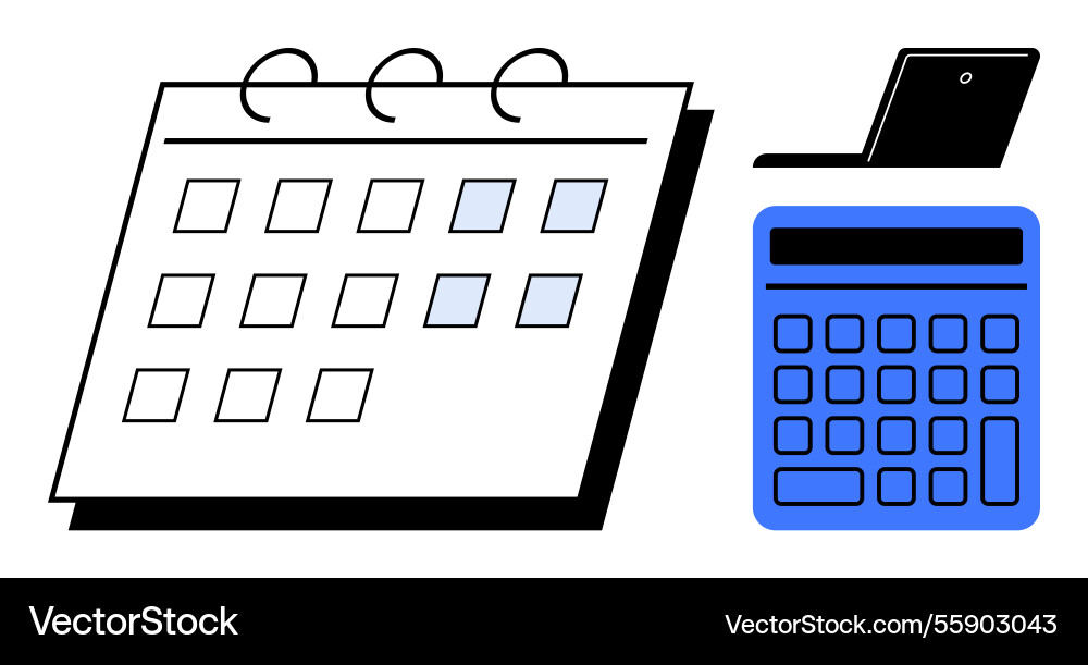 Calendar calculator and laptop representing Vector Image