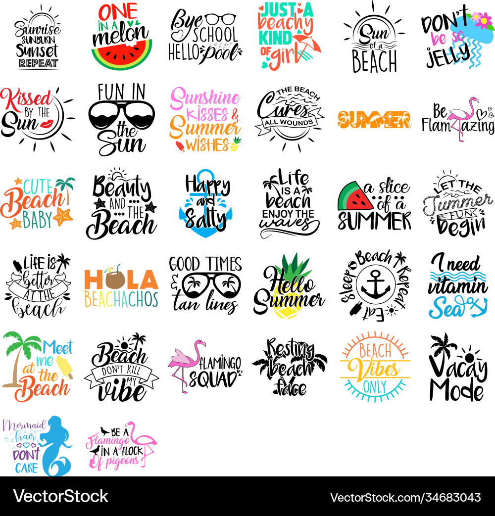 Collection summer phrases slogans or quotes Vector Image