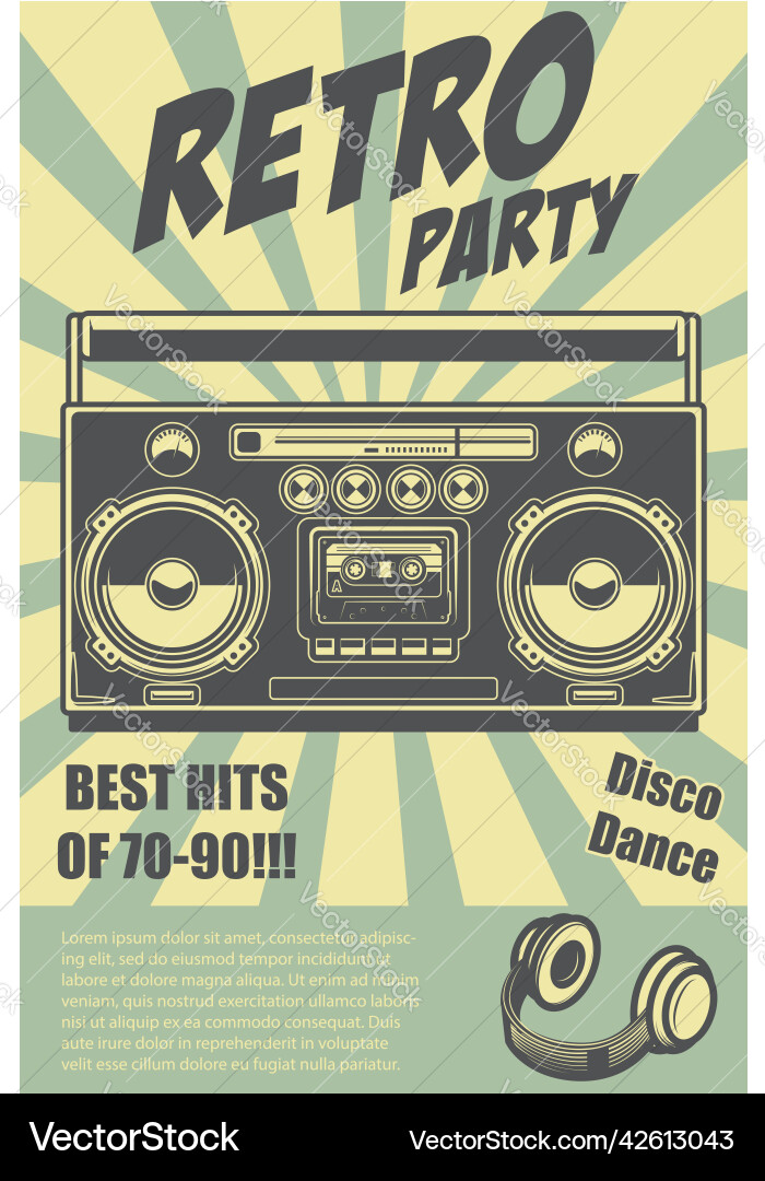Retro party poster template with style Royalty Free Vector