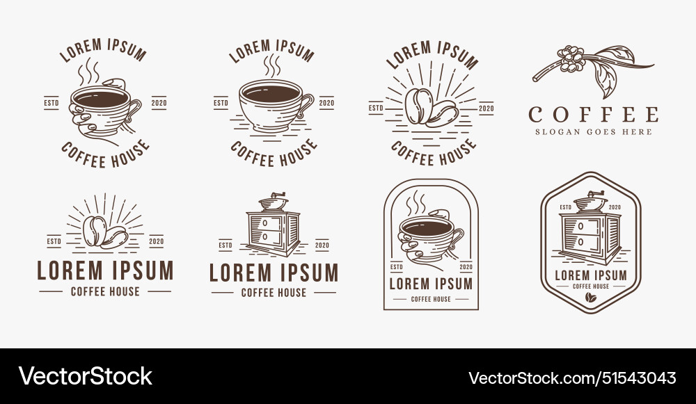 Set of line art coffee logo Royalty Free Vector Image