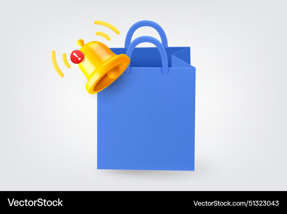 Shopping bag with notification bell 3d Royalty Free Vector