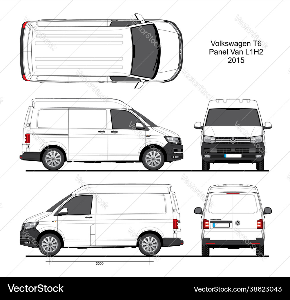 Volkswagen t6 cargo panel van l1h2 2015-present Vector Image