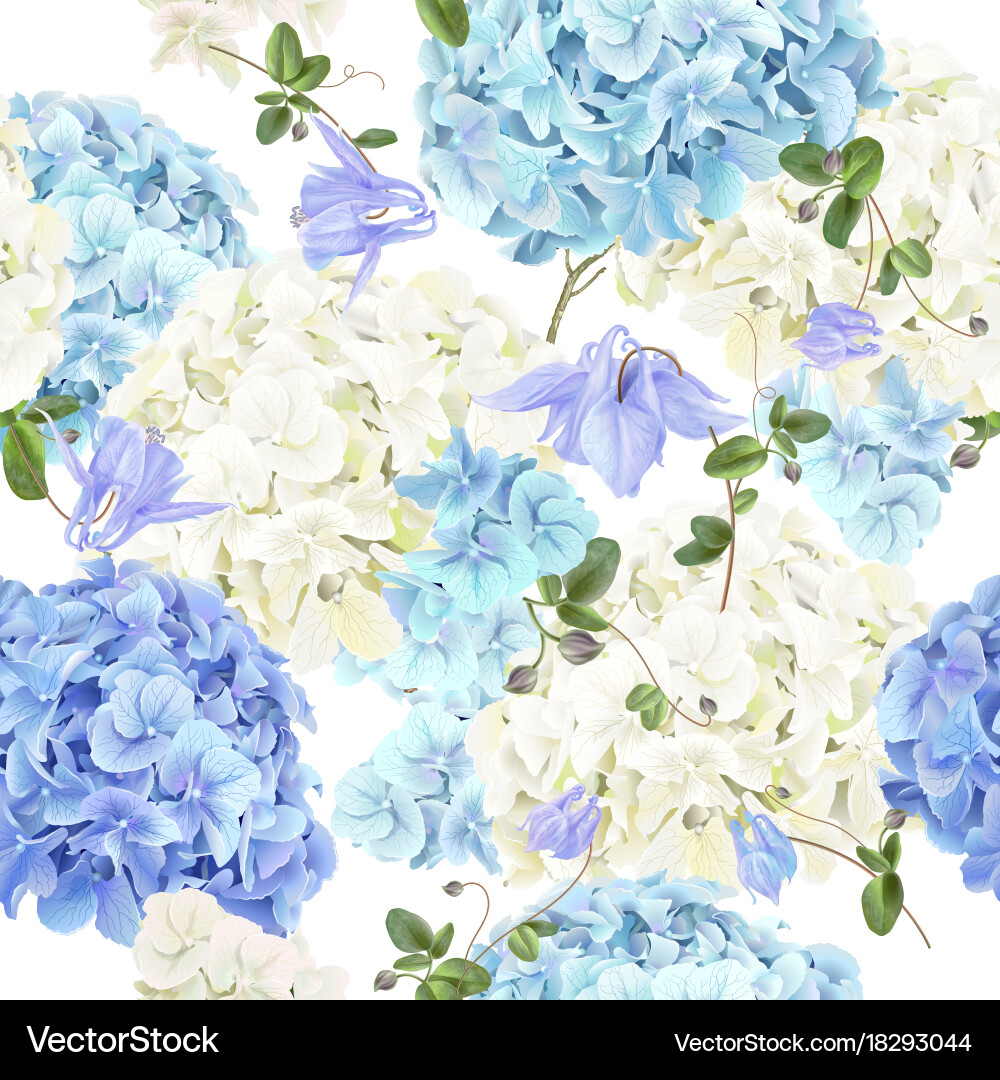 Blue Hydrangea Floral Pattern Royalty Free Vector Image
