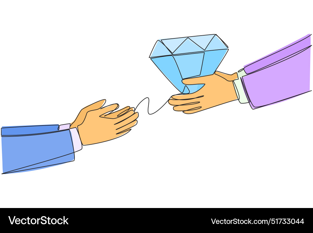 Continuous one line drawing a hand gives diamonds Vector Image
