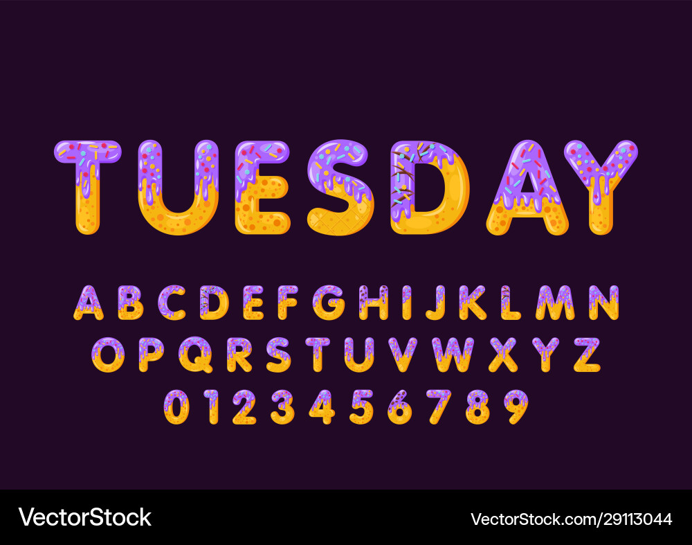 Donut cartoon tuesday biscuit bold font style Vector Image
