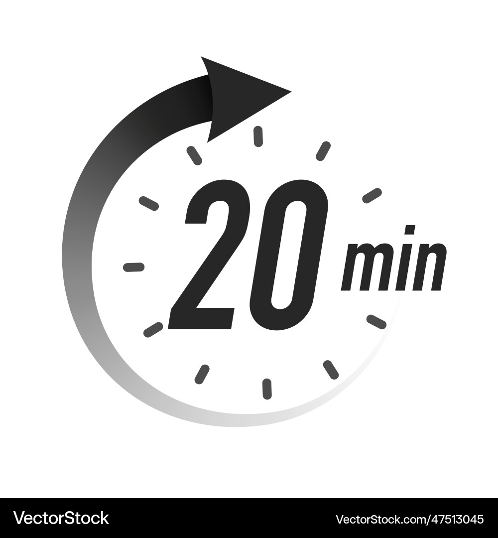 20 Timer Minutes Symbol Black Style Royalty Free Vector