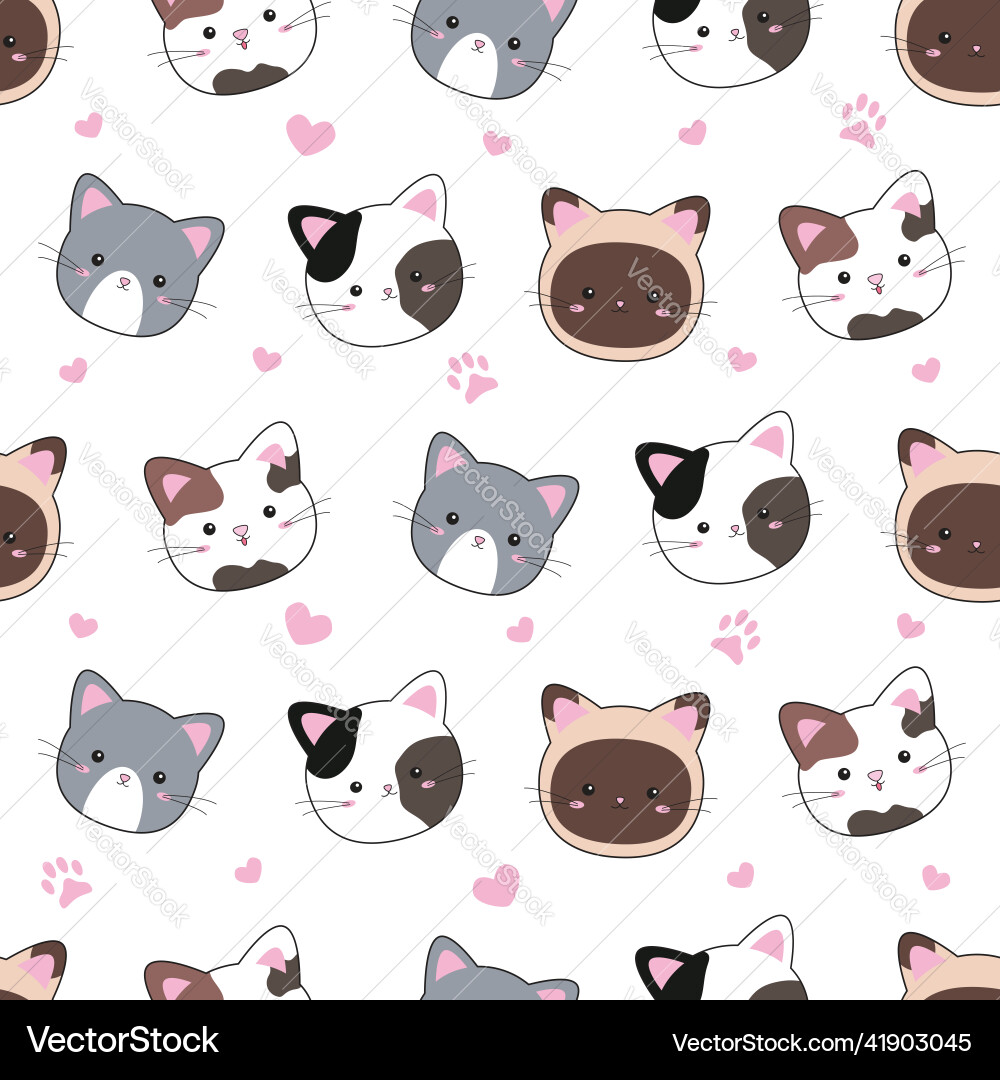 Cat and heart seamless pattern Royalty Free Vector Image