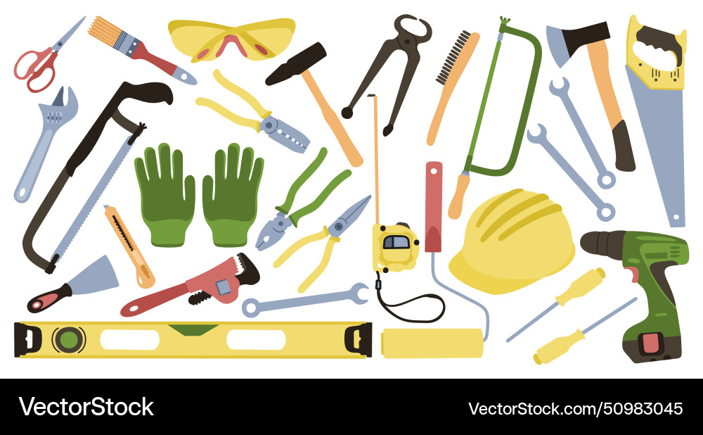Construction instruments set of isolated work Vector Image