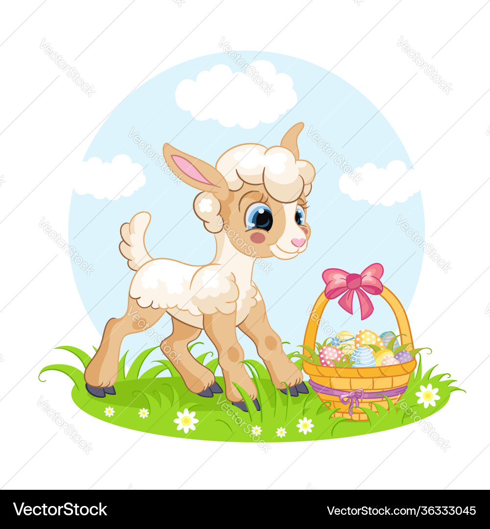 Little cute funny character lamb and easter basket