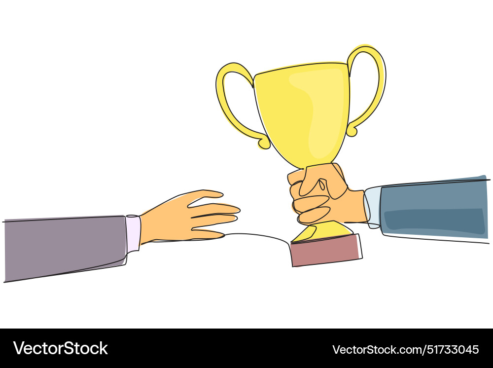 Single one line drawing hand gives a trophy Vector Image